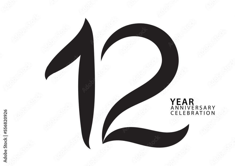 12 year anniversary celebration black color logotype vector, 12 number ...