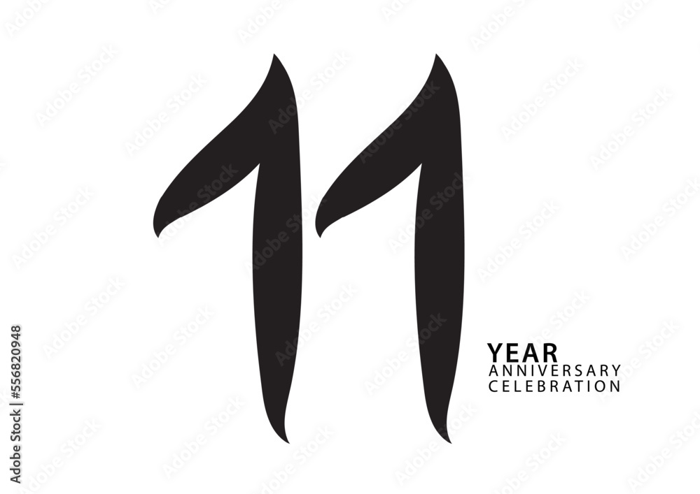 11 year anniversary celebration black color logotype vector, 11 number ...