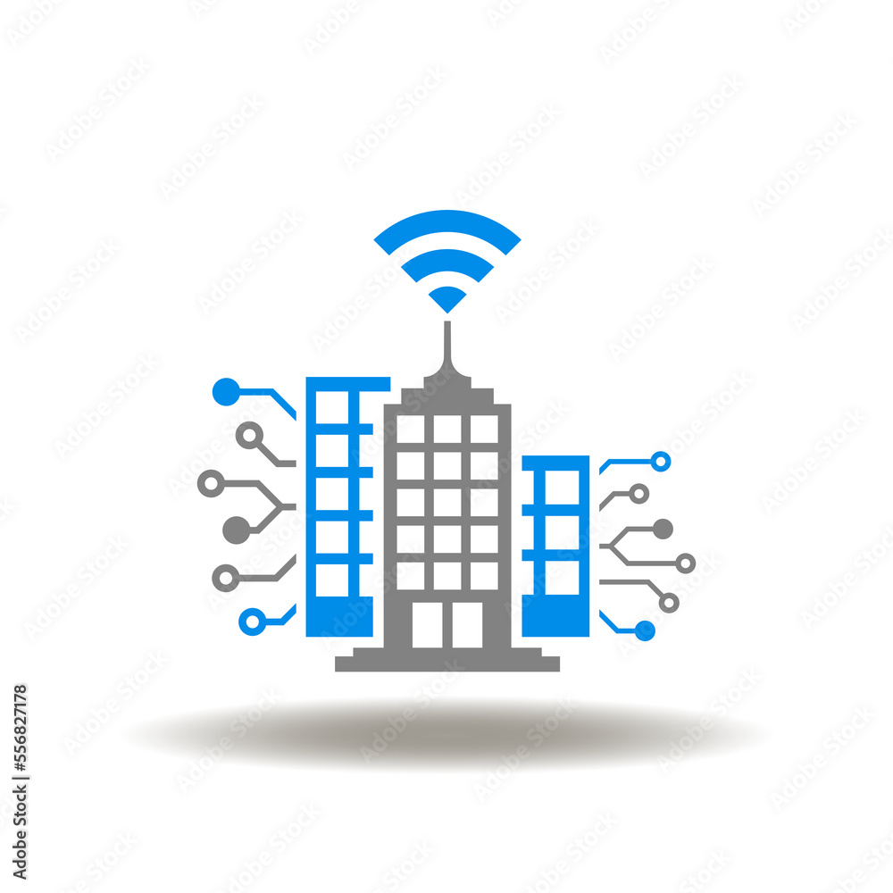 Vector illustration of skyscraper with circuit and wifi. Icon of IoT ...