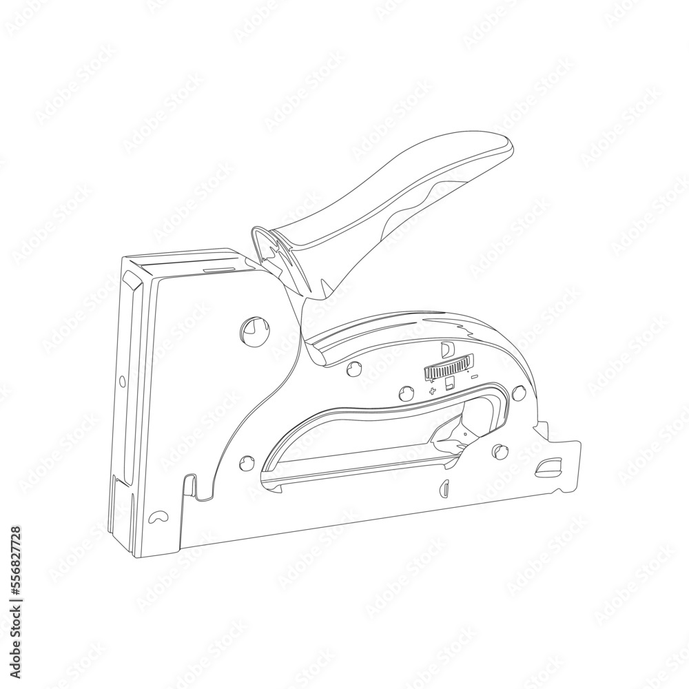 vector illustration, staple gun silhouette and sketch on white ...