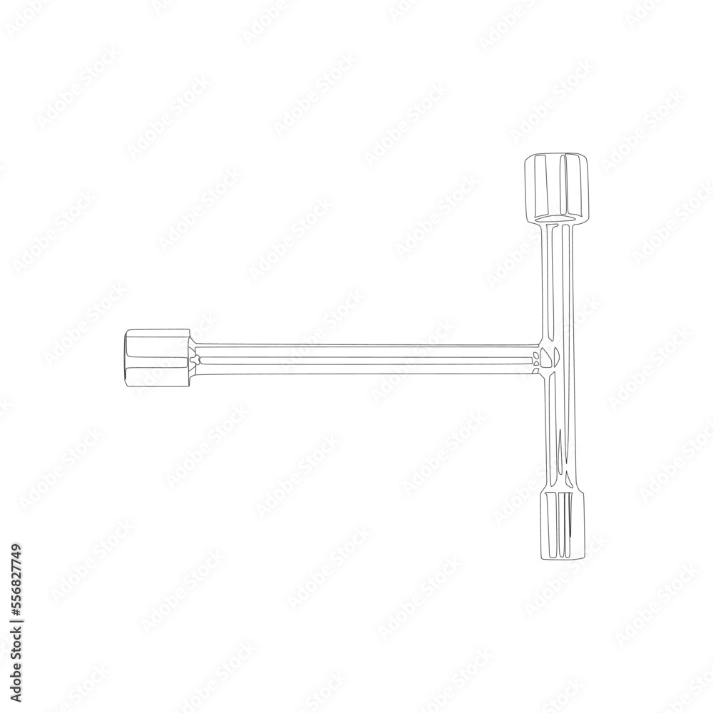 vector illustration, t key outline sketch, semi realistic flat cartoon ...