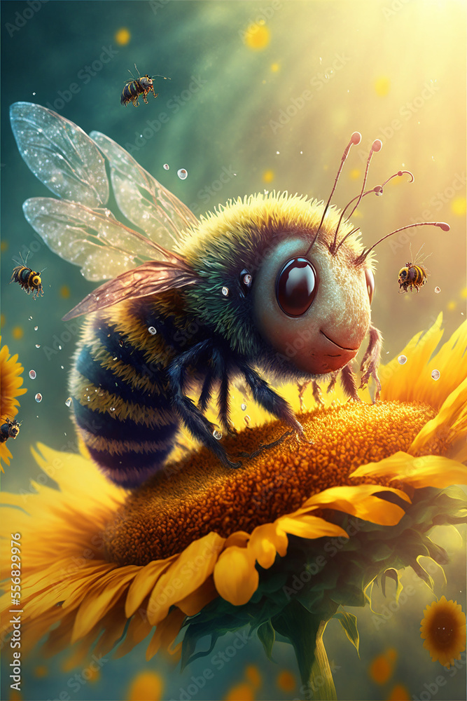 Cute cartoon bee, Generative Ai Stock Illustration | Adobe Stock
