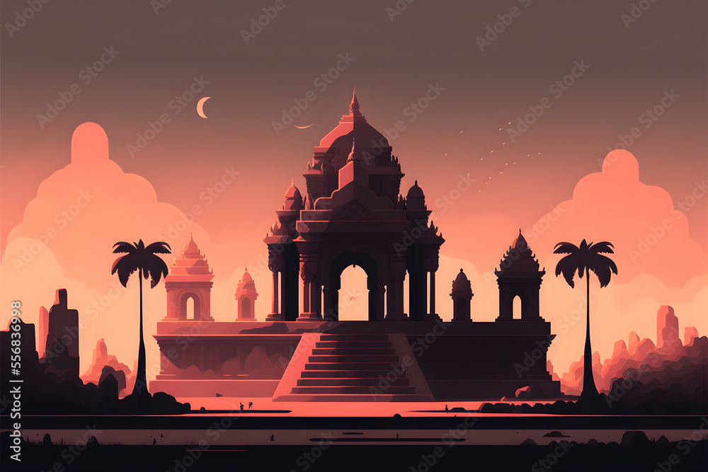 temple illustration, vector art of Indian temple, minimalist design ...