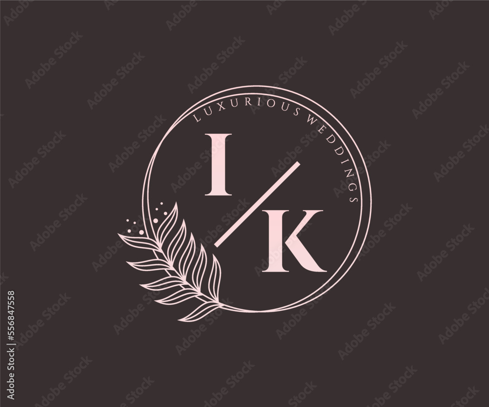 IK Initials letter Wedding monogram logos template, hand drawn modern ...