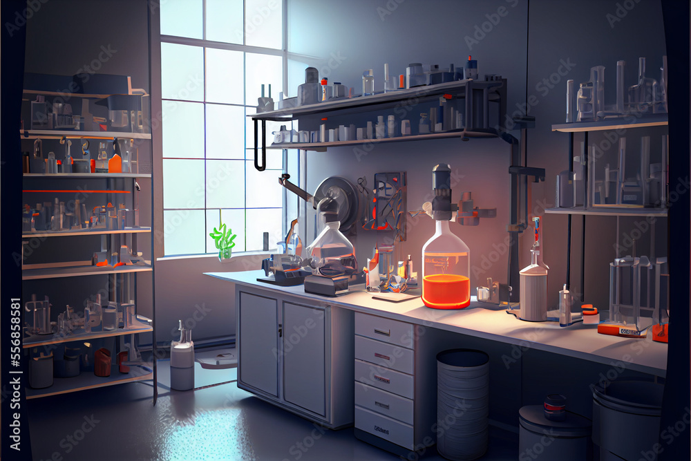 Cartoon Laboratory Science Realistic 3D Rendering National Science Day ...