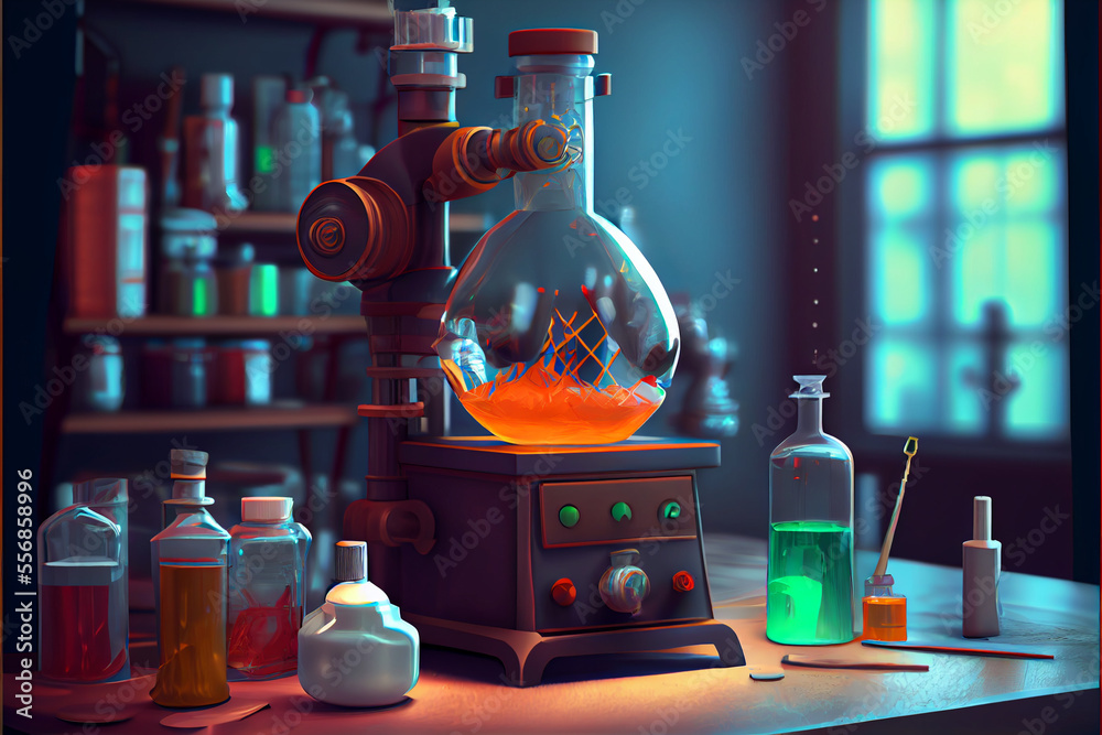 Cartoon Laboratory Science Realistic 3D Rendering National Science Day ...