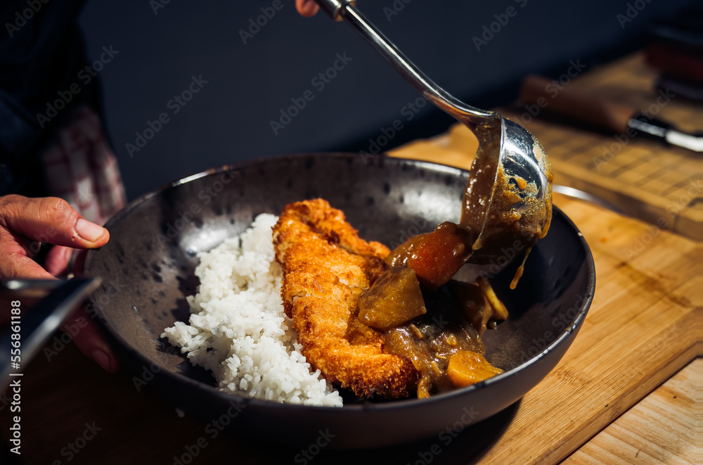 Japanese chicken katsu curry rice, deep fried breast chicken fillet ...