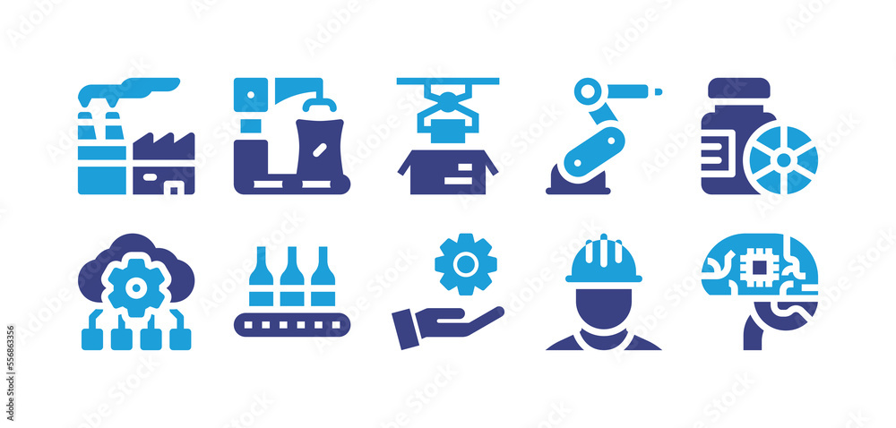 Industry icon set. Duotone color. Vector illustration. Containing ...