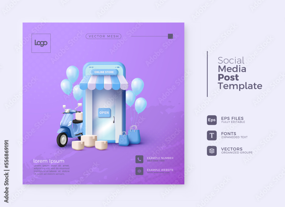Online shopping social media post template. 3d vector premium template ...