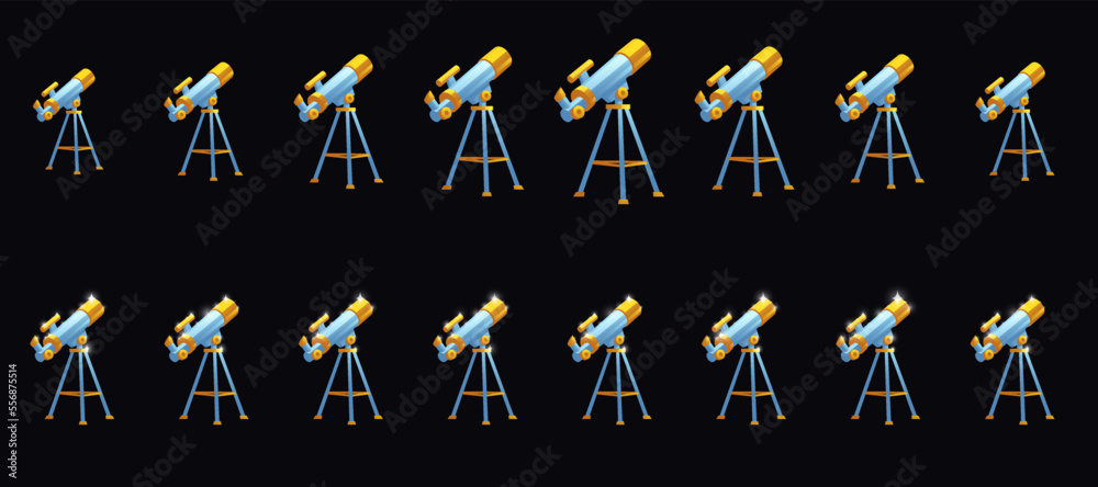 Telescope set different sizes and with shine animation. Concept of ...