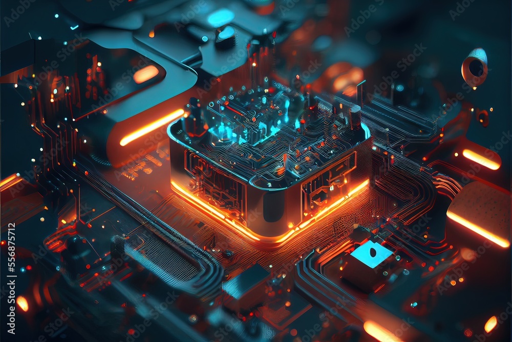 Close Up Macro Shot Of Circuit Cyberspace Board With Computer