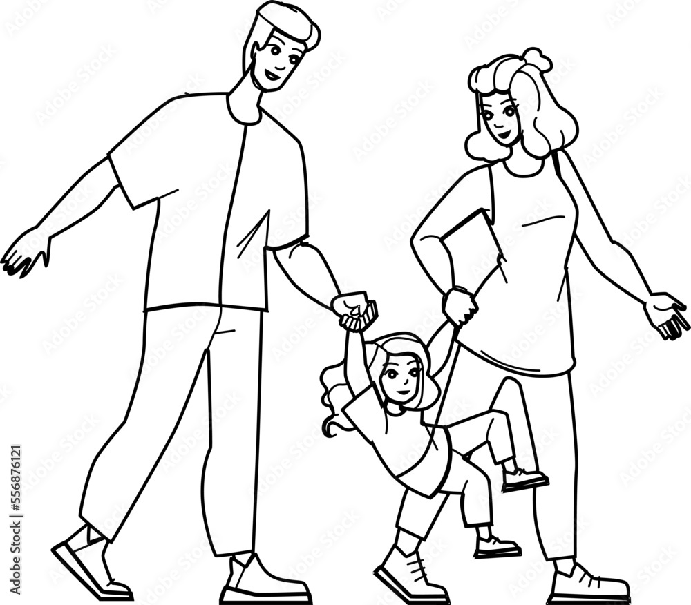 couple kids line pencil drawing vector. woman love child, family man ...