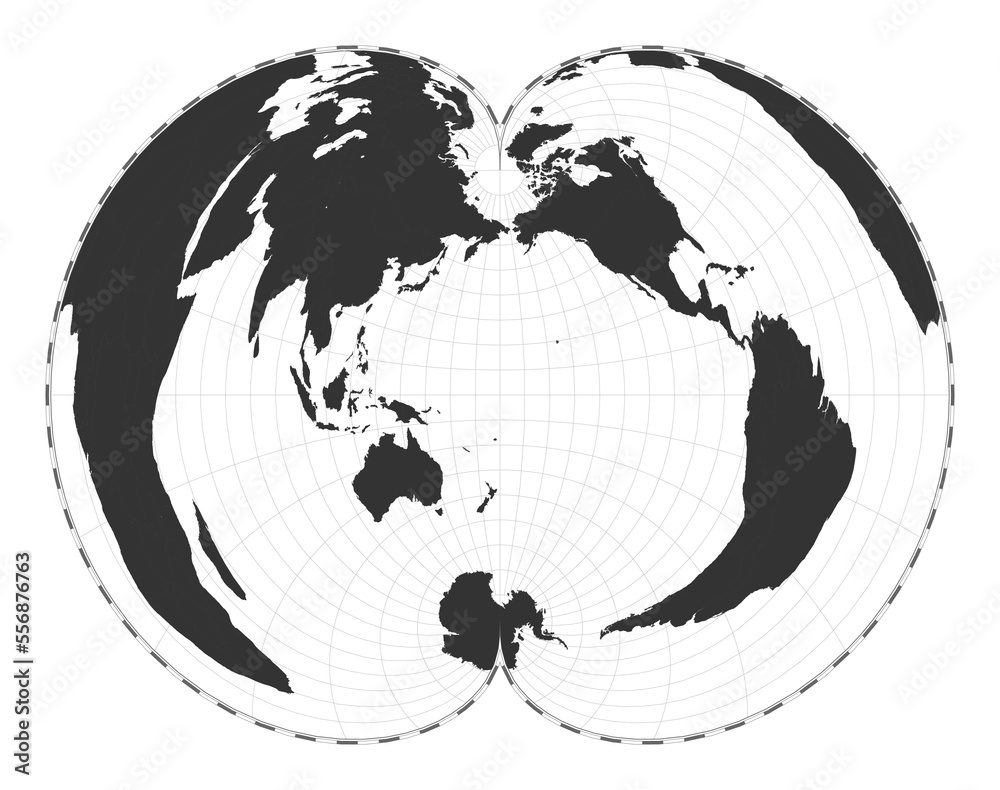 Vector World Map American Polyconic Projection Plain World Geographical Map With Latitude And