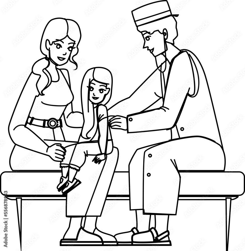 family doctor line pencil drawing vector. medicine patient, care ...