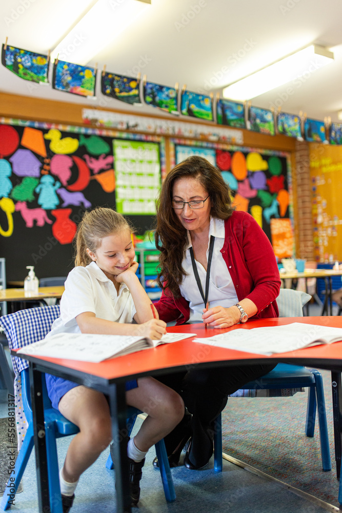 Teacher and Student Working Together in Classroom Stock Photo | Adobe Stock