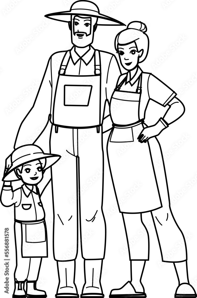 Stockvector family farmer line pencil drawing vector. agriculture man ...