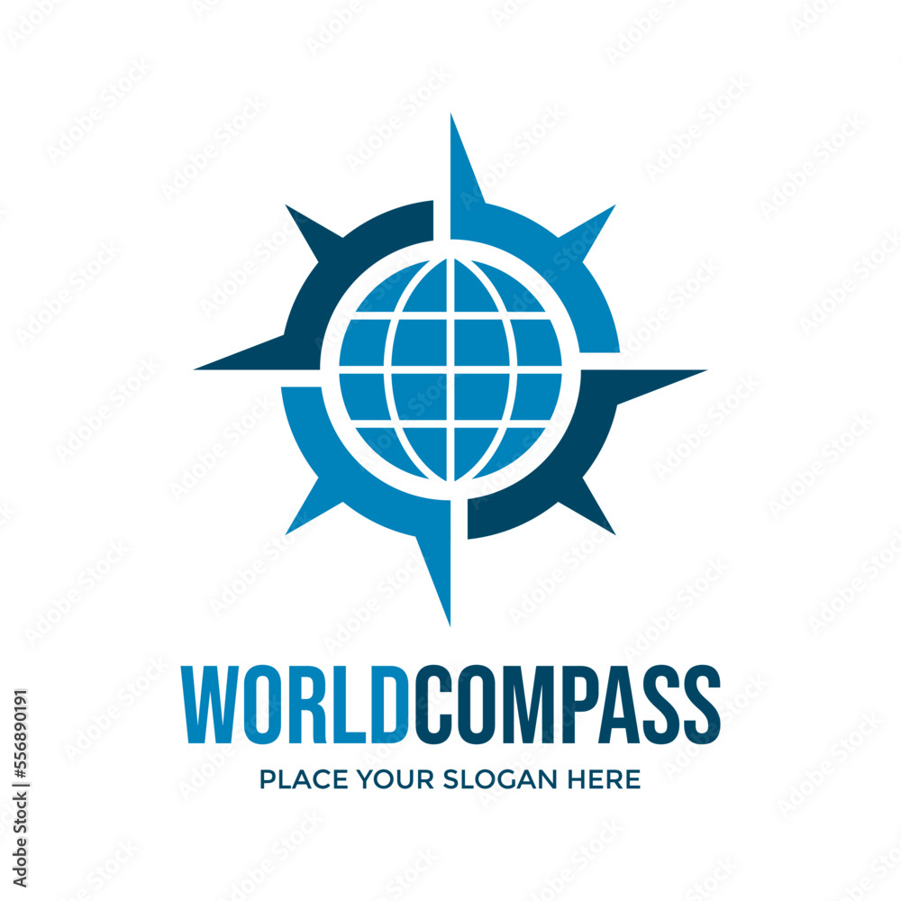 World compass vector logo template. This design use globe and compass ...