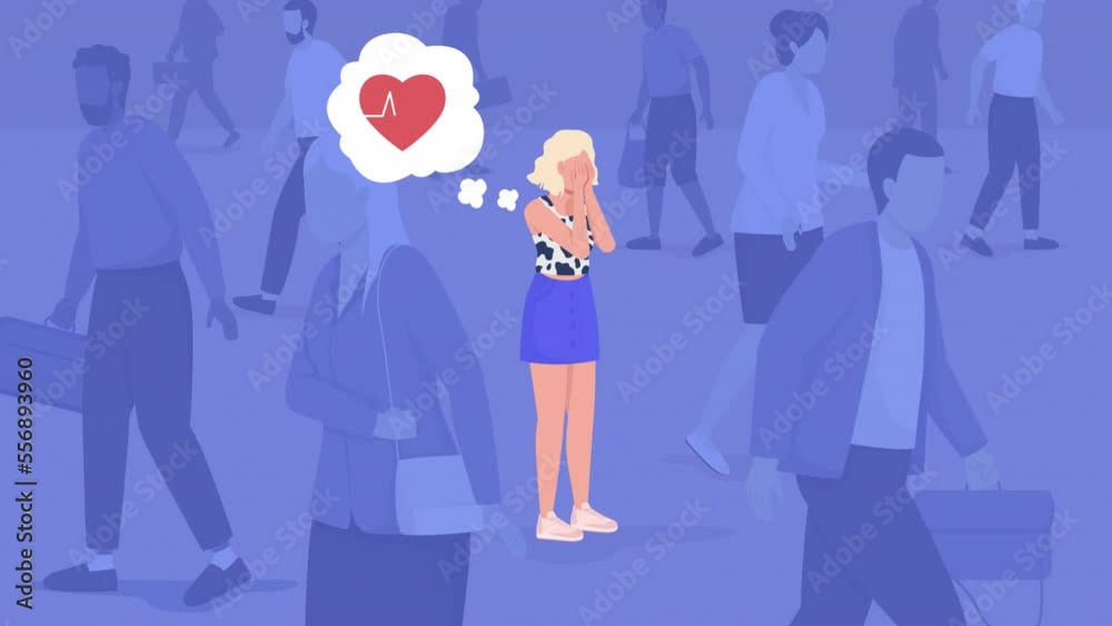 Animated feeling alone illustration. Panic attack. Anxiety in public ...