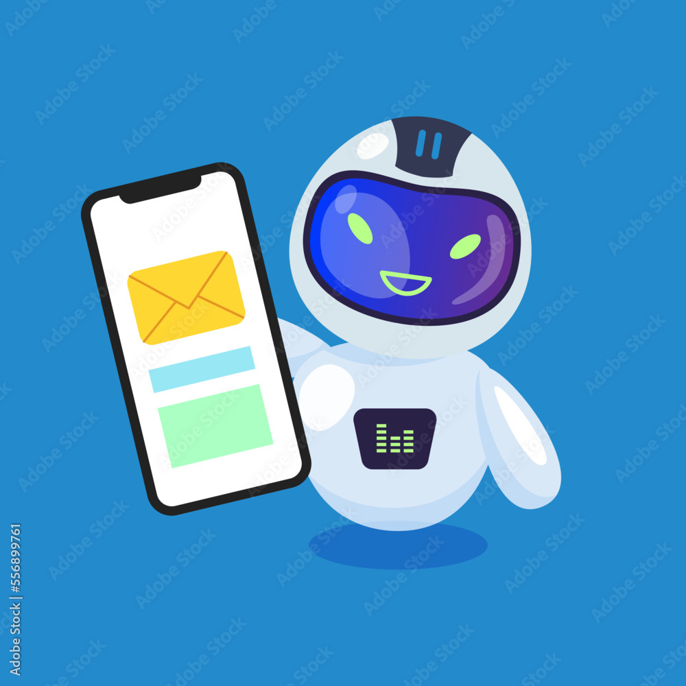 Cute chatbot or robot showing phone cartoon illustration. Funny bot ...