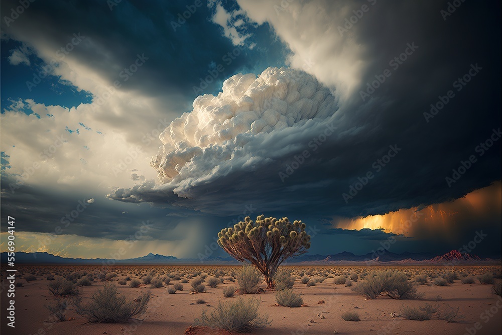 "Majestic AI Generated Distant Storm in the Desert Illustration for ...