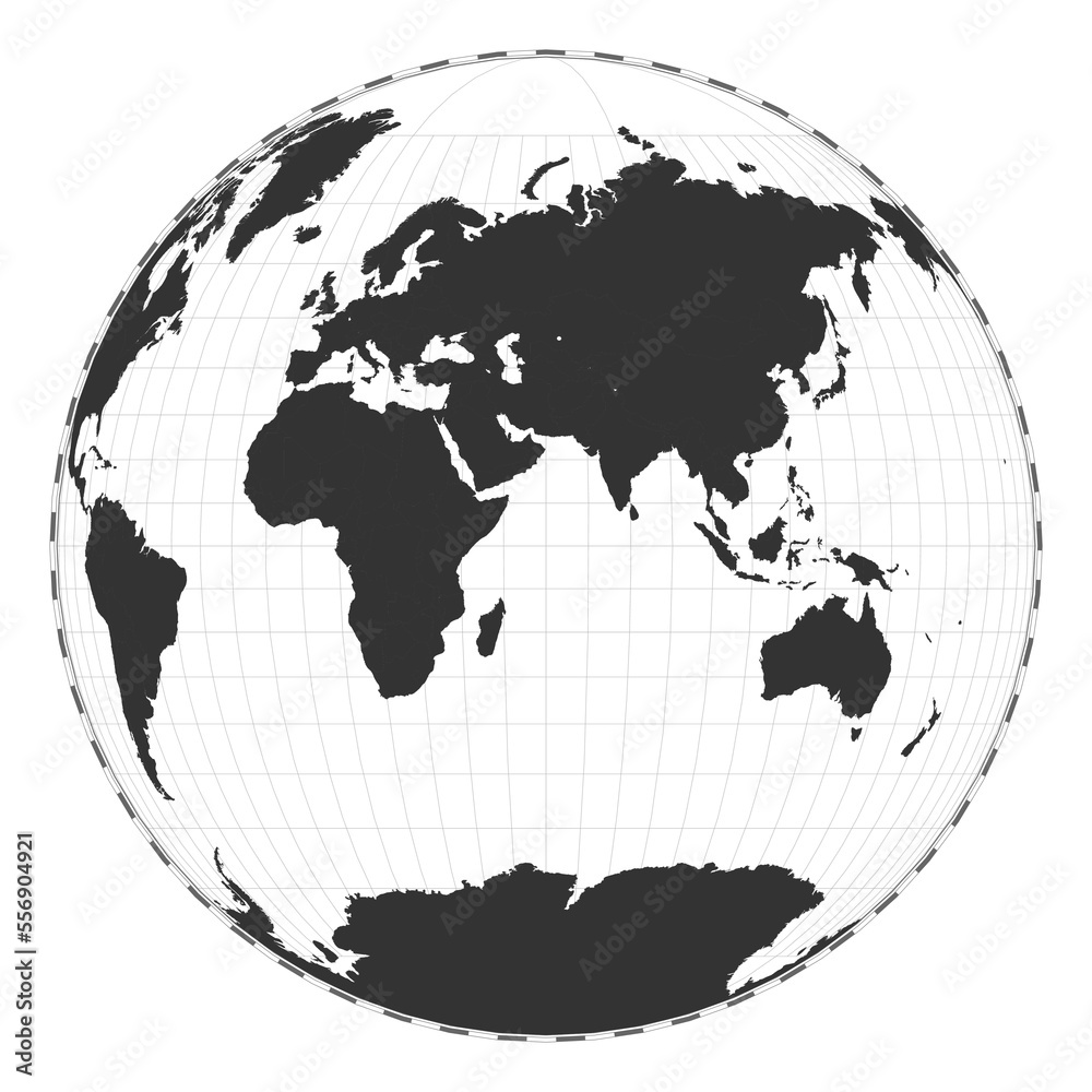 Vector world map. Gilbert's two-world perspective projection. Plain ...