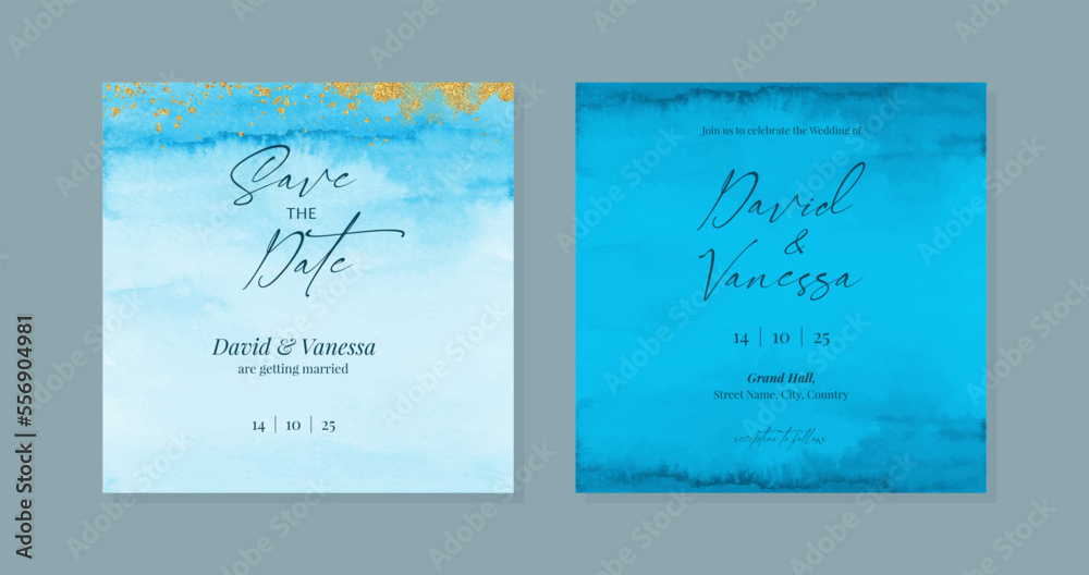 Blue wedding invitation card template design for social media posts ...