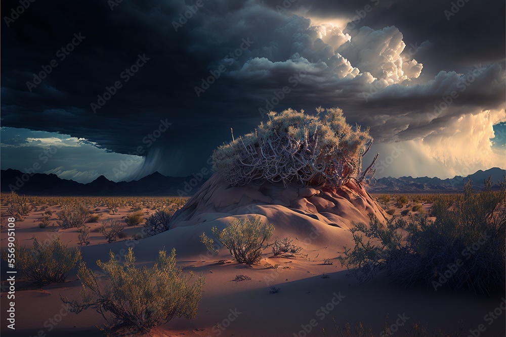 "Majestic AI Generated Distant Storm in the Desert Illustration for ...