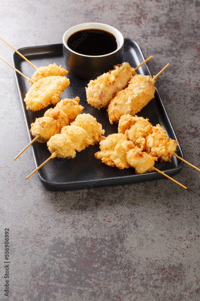 Popular Osaka street food Kushikatsu Kushiage are skewered meat and ...