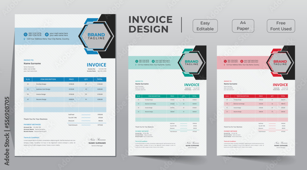 Corporate and business invoice design template design, Company invoice ...