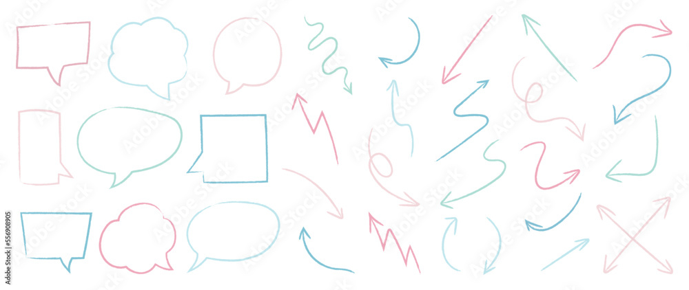 Set of speech bubble and arrow vector illustration. Collection of ...