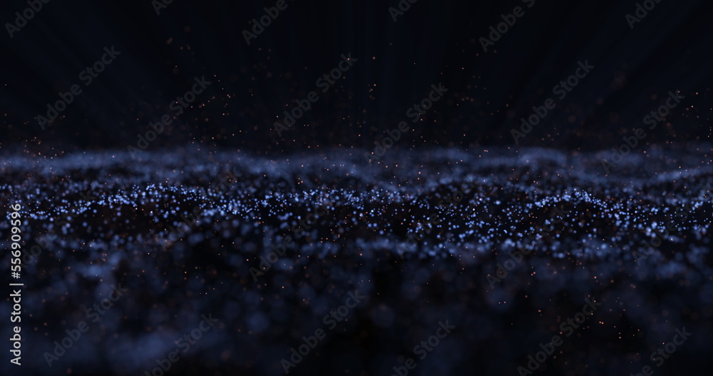 Hovering luminous particles of different sizes in blue rays of light ...