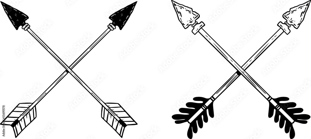 Illustration of crossed ancient arrows. Design element for poster, card ...