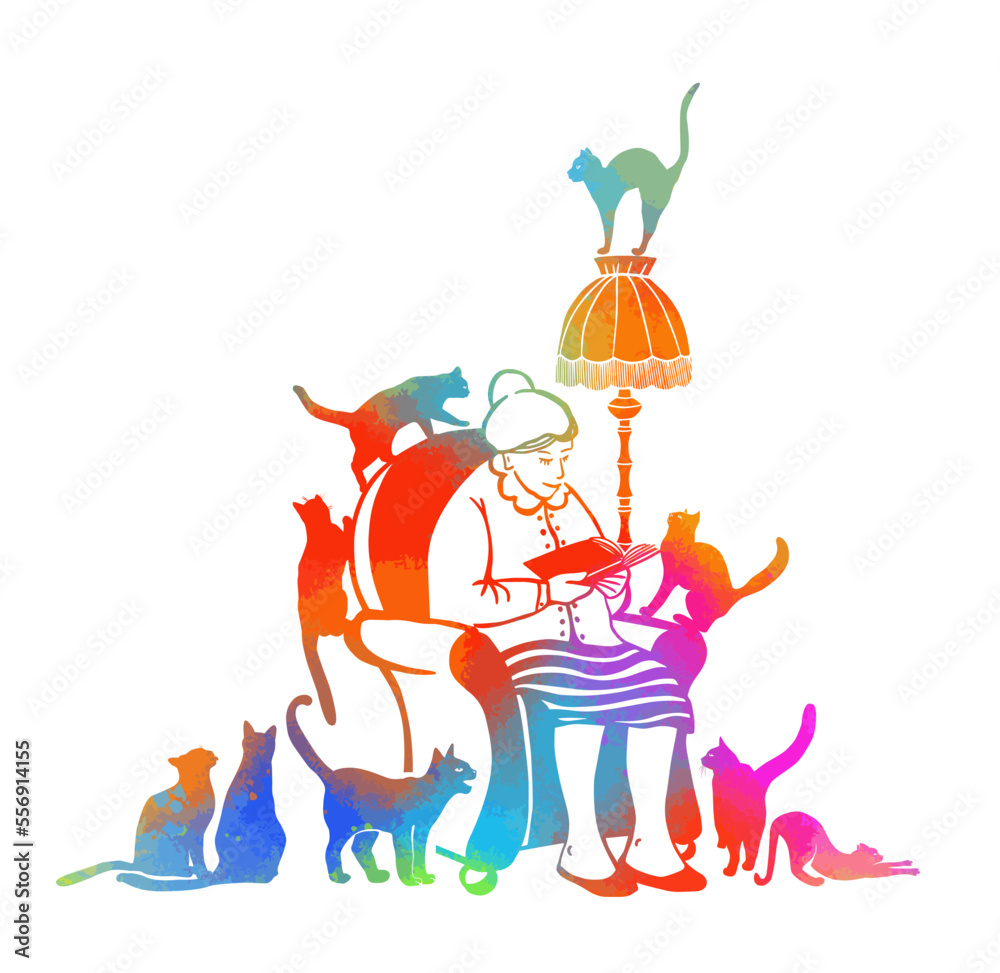 Crazy Cat Lady Stick Figure Pictogram Icons. colorful Illustrations ...