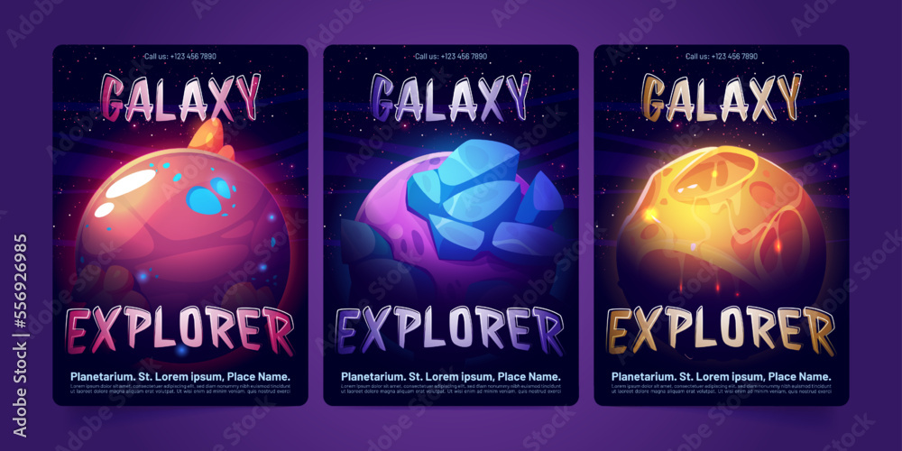 Set of planetarium banner templates. Cartoon vector illustration of ...