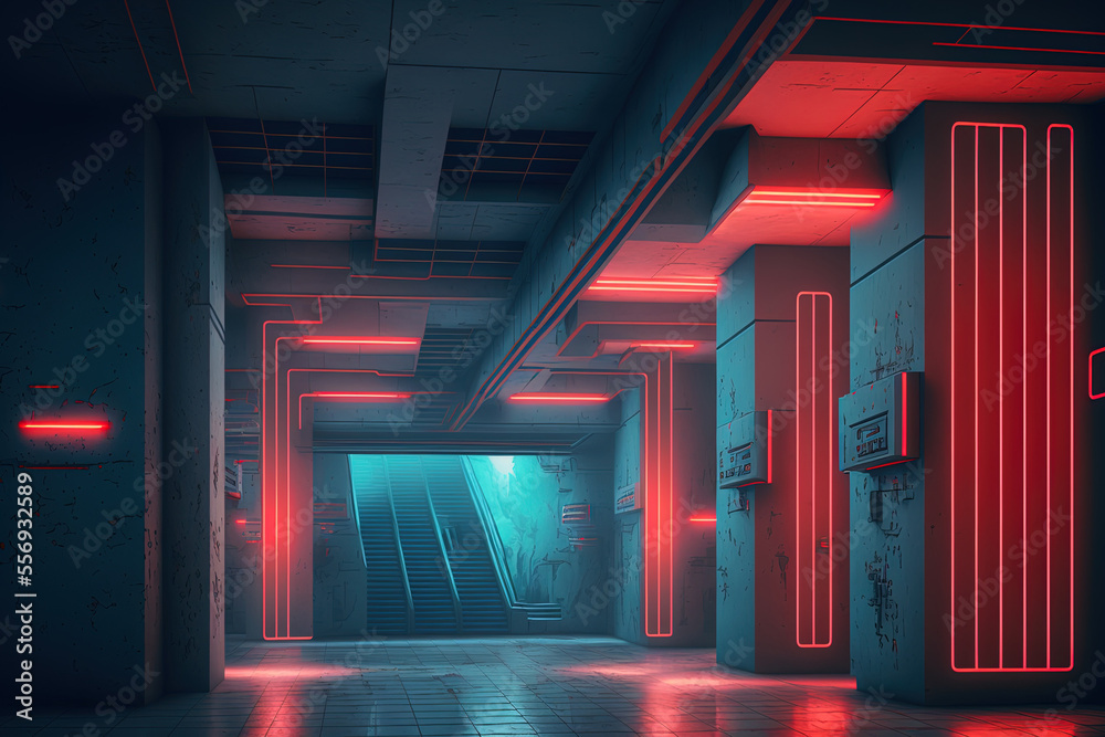Interior Of A Futuristic Sci Fi Building Made Of Abstract Concrete With