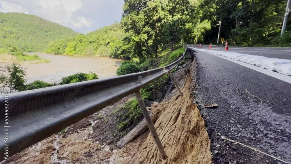 Asphalt Road Along The River Damaged By Flash Flood And Heavy Rain In ...