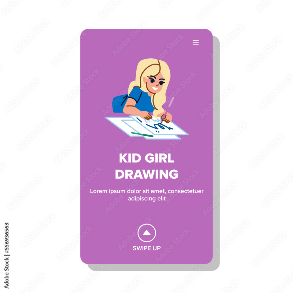 kid girl drawing vector. child art, home little person, draw paint ...