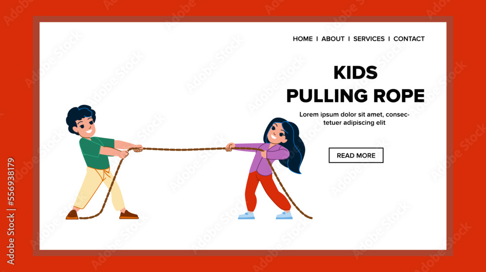 Vetor de kids pulling rope vector. group girl, pull fun, children boy ...