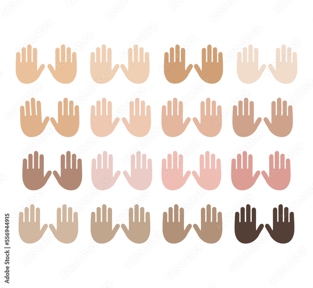 All Skin Tones Hand with Fingers Splayed Gesture Emoticon Set. Hand ...