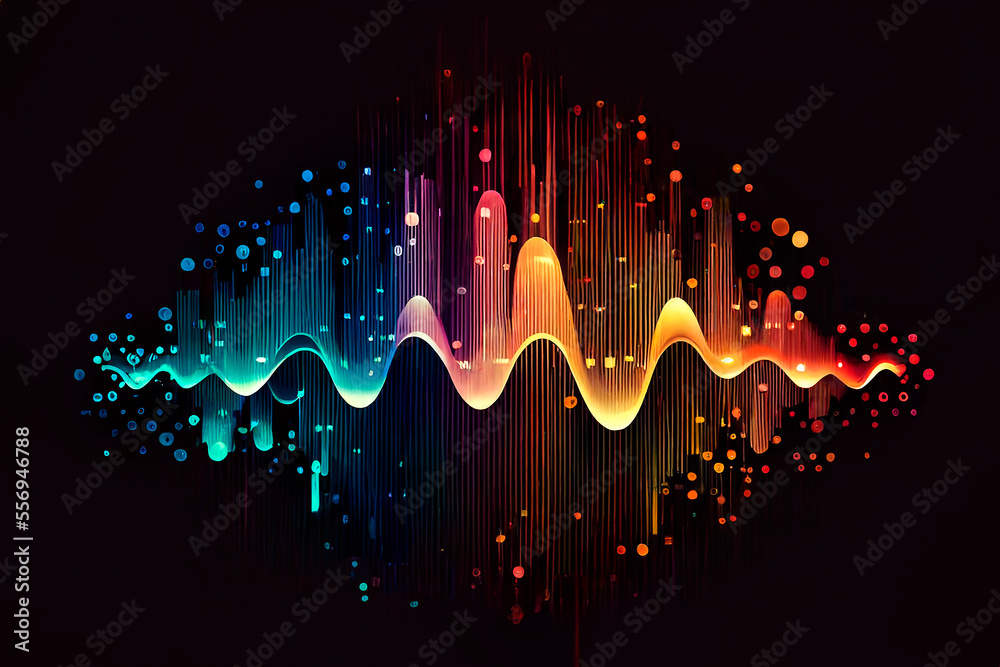 Abstract sound wave background. Bright colorful waveform on empty black ...