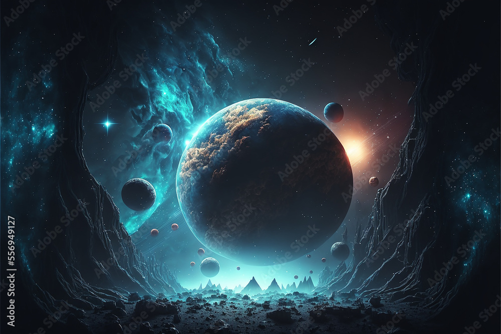 Stockillustratie Space wallpaper banner background. Stunning view of a ...