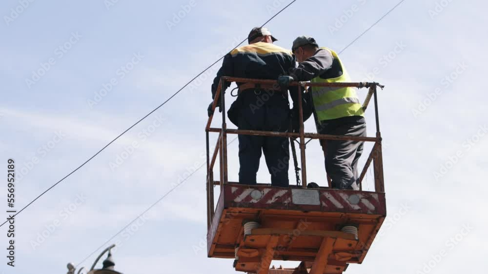 Street light, worker repair, Electric technical. Worker repairing ...