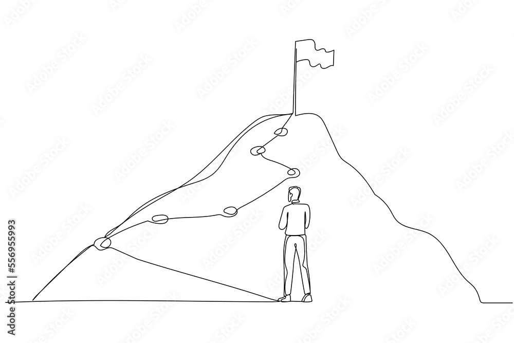 Cartoon of businessman following the lines leading to the top of ...