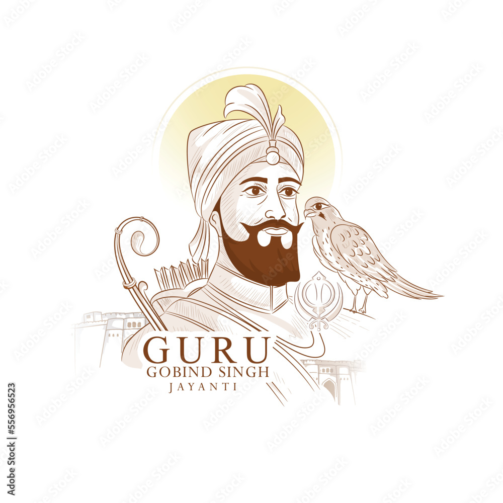 abstract vector sketch illustration of God Guru Gobind Singh Jayanti ...