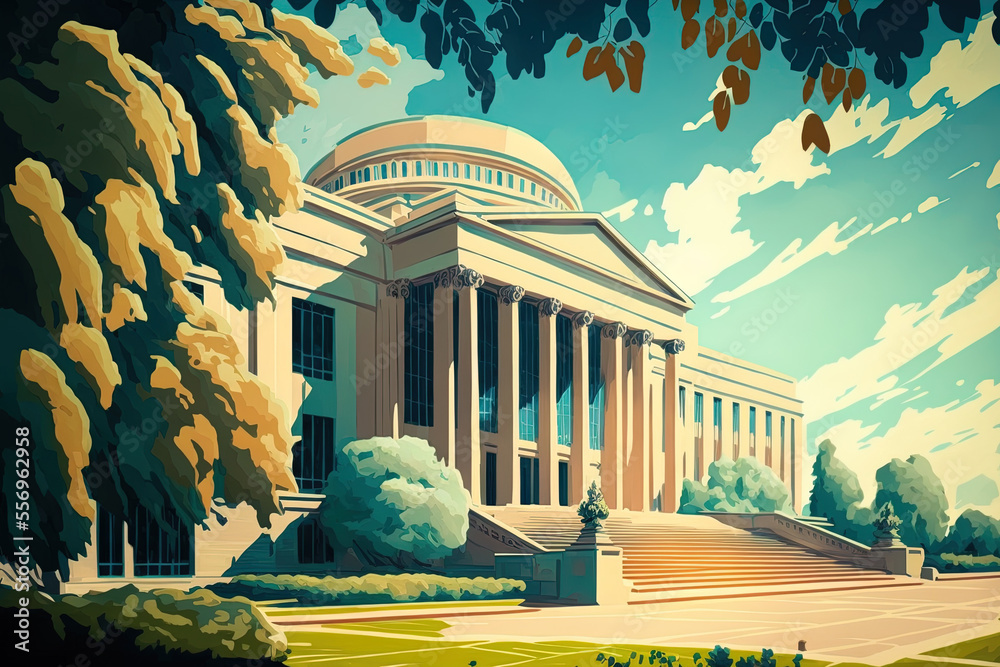 University, college, high school, or public library exterior building ...