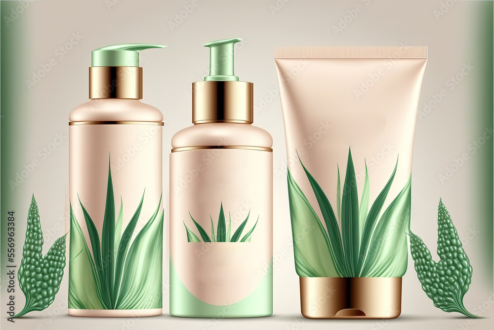 Cosmetic banner with 3d realistic bottles for premium skincare cream ...