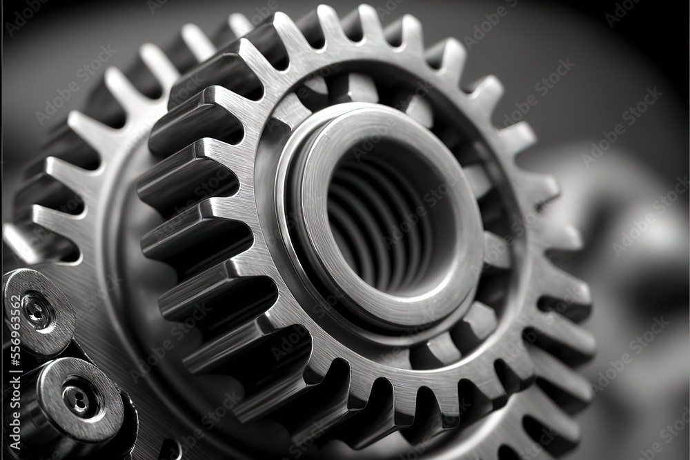 Macro photo of tooth wheel mechanism with PRODUCTIVITY, EFFICIENCY ...