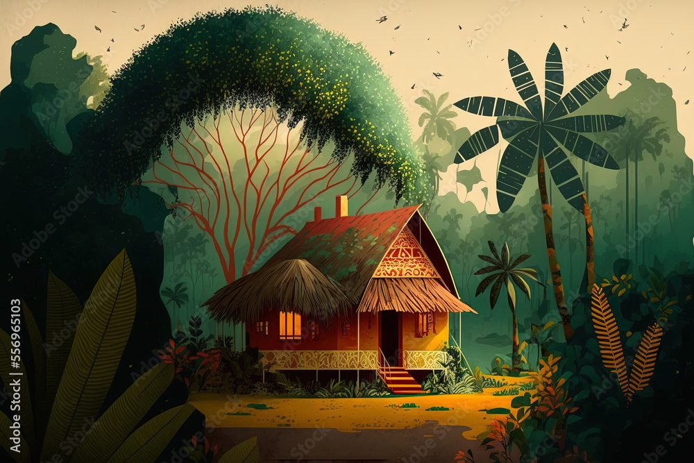 Indian village home with a backdrop of nature. Generative AI Stock ...