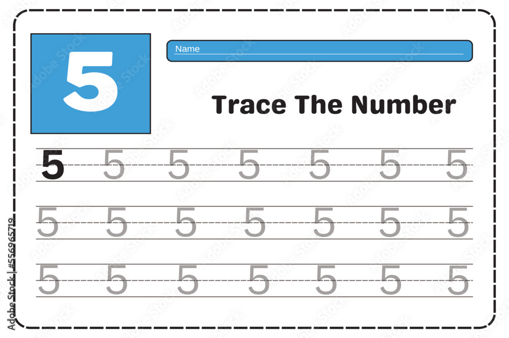 Number 5 tracing practice worksheet with Worksheet for learning numbers ...