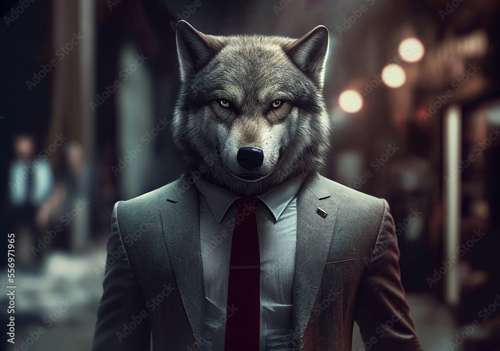 Wolf in a suit. Generative AI illustration Stock Illustration | Adobe Stock
